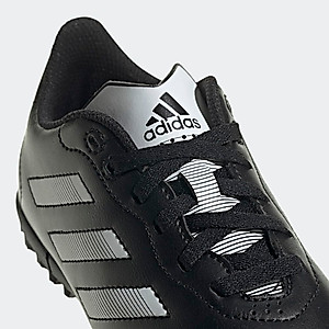 adidas Goletto Turf Soccer Shoe, Black/White/Metallic, 2 US Unisex Little Kid