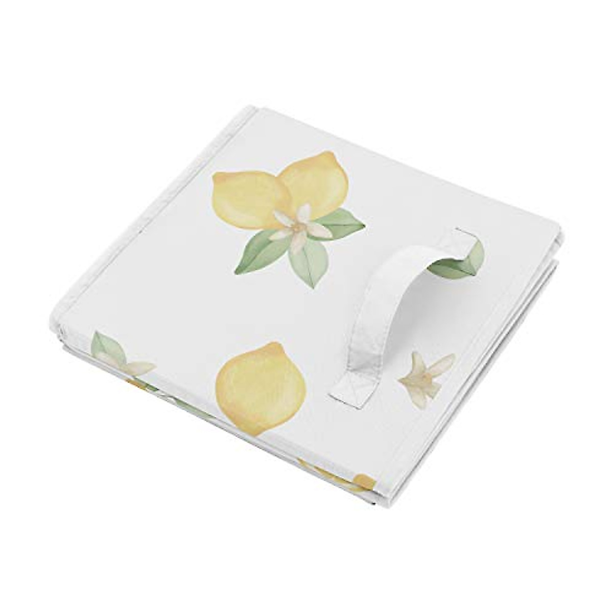Sweet Jojo Designs Lemon Floral Girl Small Fabric Toy Bin Storage Box Chest For Baby Nursery Kids Room - Yellow Green Beige White Watercolor Boho Bohemian Farmhouse Fruit Flower Blossom Botanical Leaf