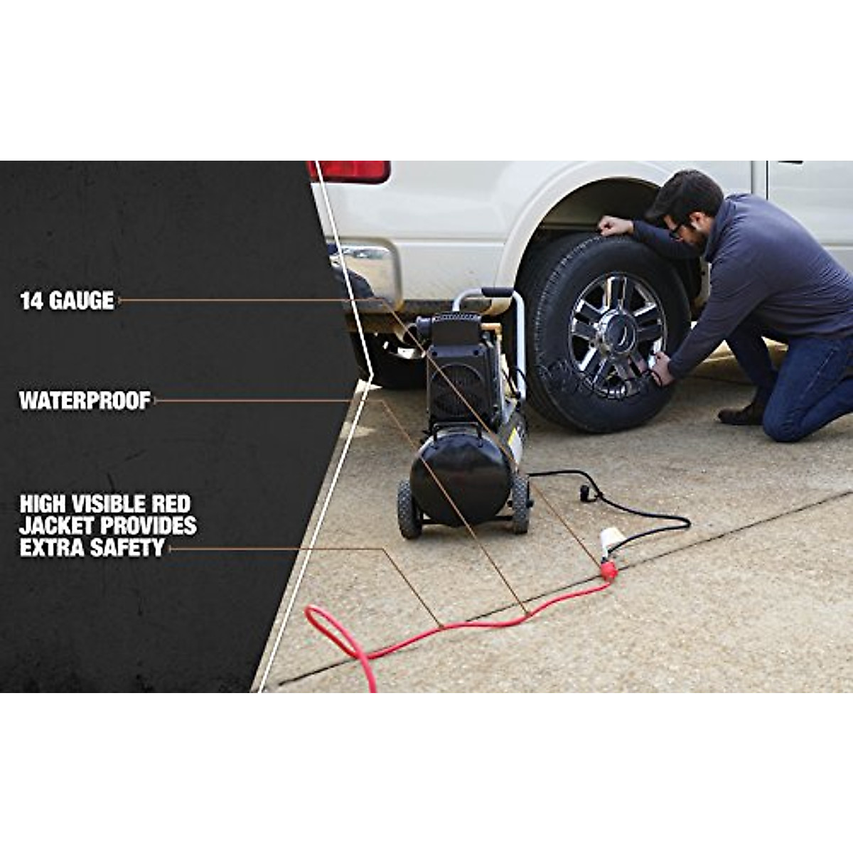 Southwire 2408SW8804 14/3 SJTW ft Vinyl Outdoor All-Purpose Extension Cord Waterproof, 50', Red