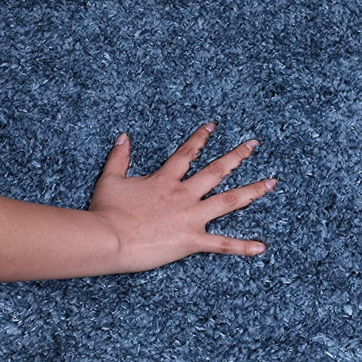 Machine Washable Solid Design Non-Slip Rubberback 2x6 Soft Shag Runner Rug for Hallway, Bedroom, Bathroom, Living Room, Kitchen, 2'2" x 6', Navy