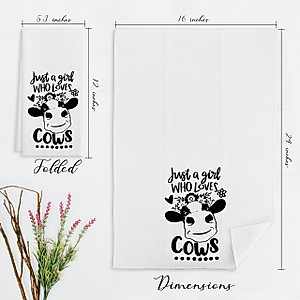 Just a Girl Who Loves Cows Kitchen Towels & Tea Towels, Dish Cloth Flour Sack Hand Towel for Farmhouse Kitchen Decor,24 X 16 Inches Cotton Modern Dish Towels Dishcloths Set of 2,Cow Lovers Girls Gift