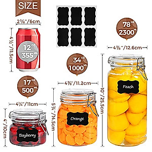 ComSaf 78oz/25oz Airtight Glass Canisters with Lids Set of 9, Square Food Storage Jar Container with Clamp Lids for Kitchen Canning Cereal Coffee Pasta Sugar Beans Spice, Clear Mason Jars