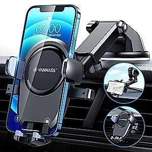 VANMASS 2024 Upgraded Car Phone Holder Mount [Strongest Suction & Military-Grade] Universal Cell Phone Holder Stand for Truck Dash Windshield Vent Cradles for iPhone Android All Smartphones