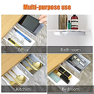 (2 Pack) Under Desk Drawer, Premium Under Desk Storage, Hidden Under Desk Storage Drawers, Desk Drawers with Self-Adhesive Glue, Suitable for Office, Home-use, School (White/Gray)
