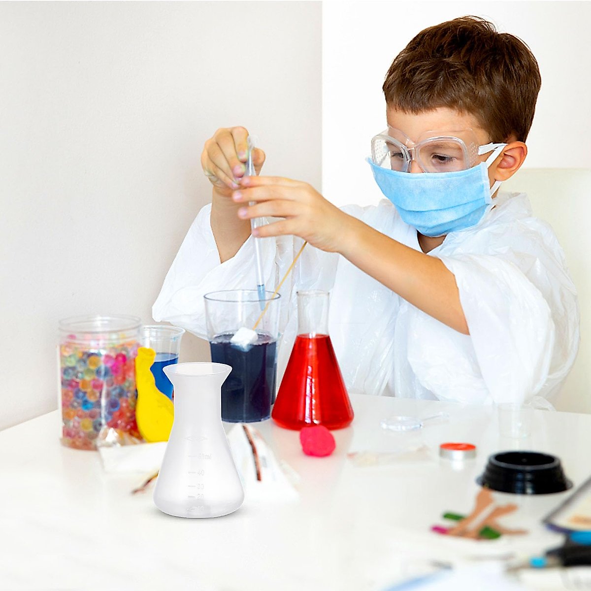 Baluue Erlenmeyer Flask 50ml Laboratory Conical Flask Plastic Erlenmeyer Flask Narrow Neck Clear Conical Flask with Scale for Laboratory School Educational Learning