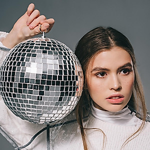 60s 70s Disco Ball Earrings for Women,Retro Neon Hippie Disco Ball Earrings Colorful Mirror Reflective Acrylic Dangle Drop Earrings 80s Halloween Costume Accessories (Pink)