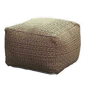 HEGZA Square Pouf Ottoman Cover, Soft Knitted Cotton Linen Cube Bean Bag Chair, Decorative Footrest, Casual Footstool, Storage Solution for Bedroom Living Room Brown