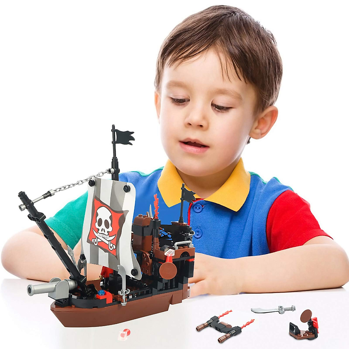 BRICK STORY Pirate Ship Building Blocks with 3 Mini Toy Figures, Boat and Ship Model Pirate Toys Building Kit Pirate Adventure Toys Sets Building Bricks Gifts for Boys Girls Age 6-12 and Up, 167pcs