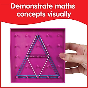 edxeducation Double-Sided Geoboard Set - Set of 6 with Rubber Bands - Ages 3+ - Math Manipulatives, Geometry, Fine Motor Skills, Creativity for Kids - 5 x 5 Grid/12 Pin Circular Array