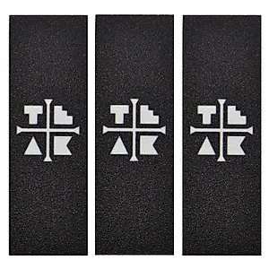 Teak Tuning 3PK Premium Fingerboard Skate Grip Tape, Black & White Logo Edition - 38mm x 114mm - Set of 3 Sheets - Adhesive Backing