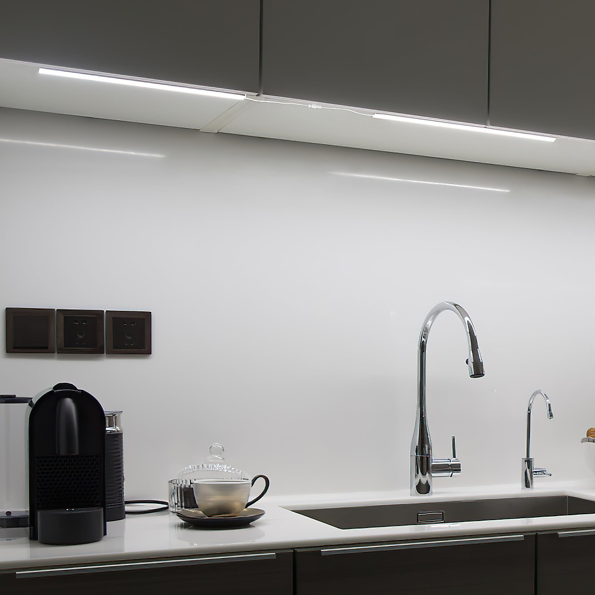 Litever Plug Under Cabinet Light Kit with Power Adapter, Dimmer, 2 pcs 12 Inch USB LED Light Bars. Dimmable Linkable for Kitchen Counter, Workbench, Coffee Station, Workspace, Closet. Daylight 5000K