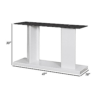 Benjara Liam 47 Inch Sofa Console Table, Wood, Pedestal Base, Glass Top, White, Black