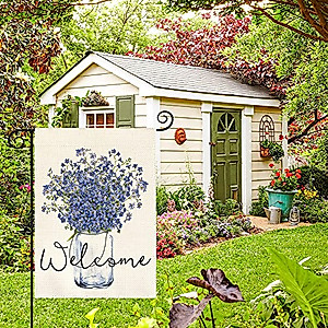 AVOIN colorlife Forget-me-nots Flower Garden Flag 12 x 18 Inch Double Sided, Spring Summer Welcome Seasonal Holiday Rustic Yard Outdoor Flag