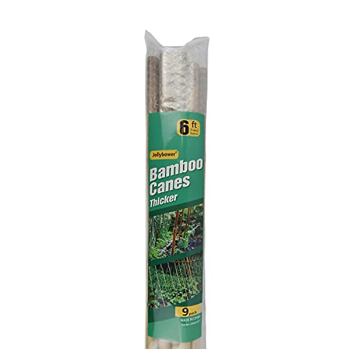 Jollybower 3/4" D Thicker Heavy Duty Bamboo Stakes,6FT Plant Stakes,Natural Garden Stakes for Tomato,Bean,Flowers,Trees Potted and Climbing Plant Support-Pack of 9 Bamboo Stick