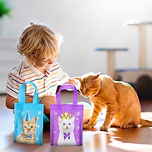 24 Pcs Cat Party Favor Bag Cute Cat Goodie Bags Pet Party Favor Bags Cat Themed Party Treat Bags Non Woven for Baby Shower Birthday Party Decoration Supplies