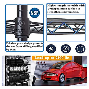 XXkseh Metal Shelf 6 Tier Wire Shelving Unit with Wheels,Heavy Duty Storage Shelves, NSF Garage Kitchen Organizer, Wire Rack Height Adjustable Commercial Grade Rolling Steel Rack,48"x18"x82", Black