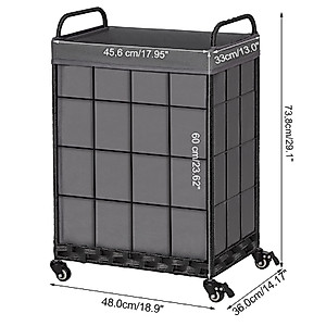 Laundry Hamper with Heavy Duty Rolling Lockable Wheels; Durable Laundry Basket with Detachable Liner Bag; Collapsible Clothes Hamper with Metal Handle (Grey)