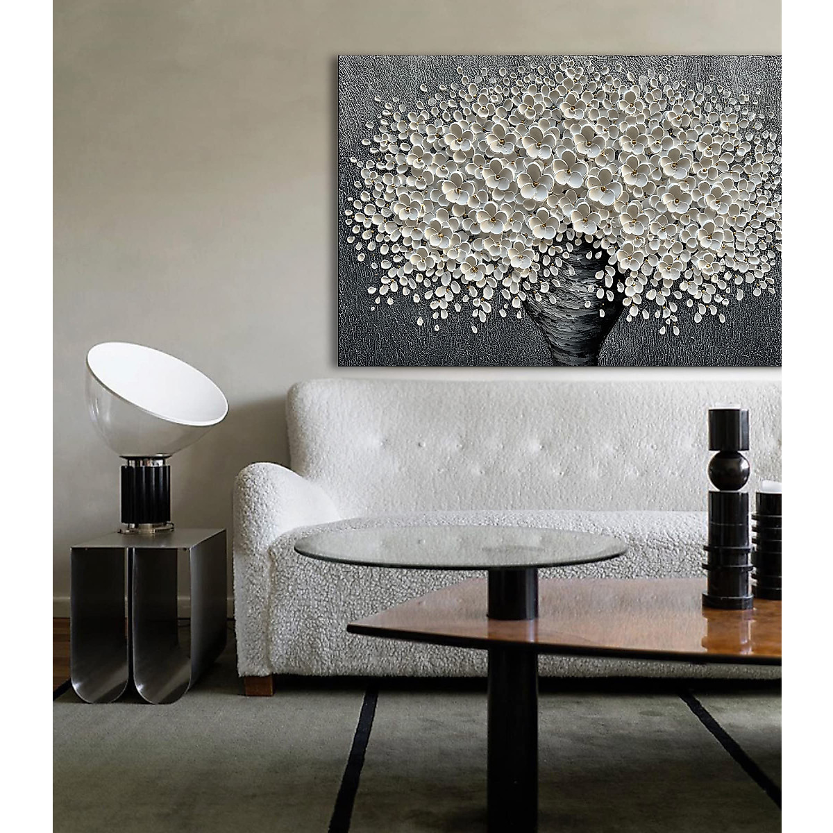 Epicler 30x45 inch hand-painted oil painting, white bouquet oil painting, canvas wall decoration painting.