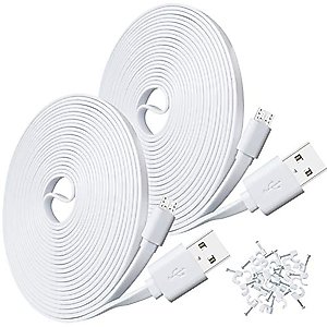 2-Pack 10FT USB Power Extension Cable for Wyze Cam,WyzeCam Pan,YI Home Camera,Nest-Cam Indoor,Oculus Go,Netvue,KasaCam,Furbo Dog,Blink,Flat USB to Micro USB Charging Charger Cord for Wyze-Cam v3 v2