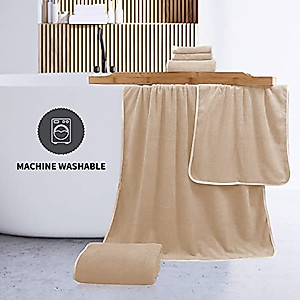 Cosy Family Microfiber 8-Piece Towel Set, 2 Bath Towels, 2 Hand Towels, and 4 Wash Cloths, Ultra Soft Highly Absorbent Towels for Bathroom, Gym, Hotel, Beach and Spa (Brown)