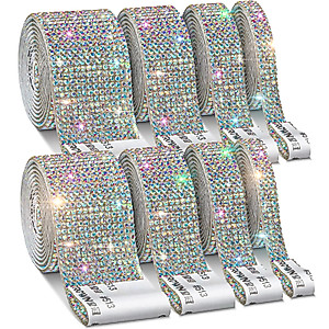 8 Rolls Rhinestone Ribbons,Cludoo 8 Yard Silver Self Adhesive Rhinestone Ribbon, Bling Crystal Diamond Ribbon Roll Wrap Glittering Rhinestones Sticker for Decoration Car DIY Arts Crafts Wedding