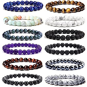 SAMOCO 1-12Pcs 8mm Stone Semi-Precious Gemstones Beaded Bracelets for Men Women Healing Crystal Stretch Beaded Bracelet Unisex