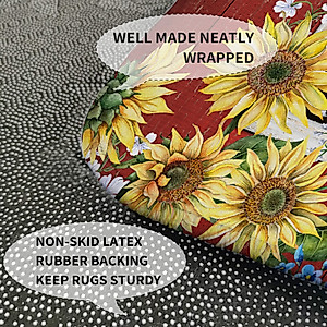 Farmhouse Rooster Kitchen Mats and Rugs Set of 2, Washable Absorbent Chicken Sunflower Kitchen Runner Rug Carpet Anti-Fatigue Comfort Mat for Kitchen Bathroom Laundry