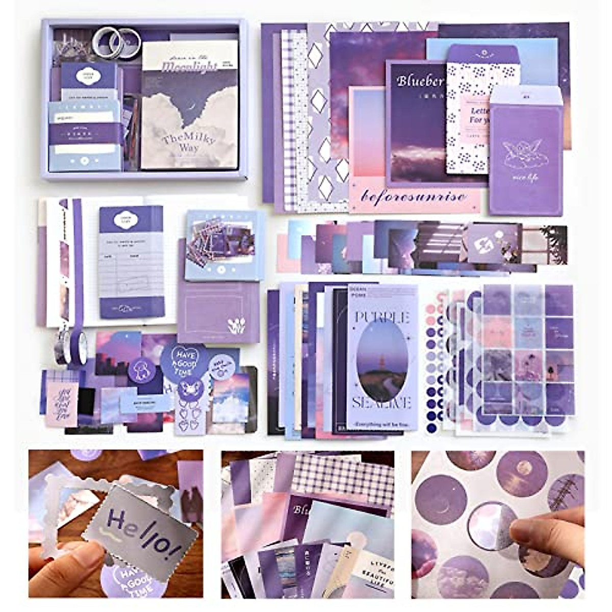JOJIJOY Vintage Moonlight Aesthetic Scrapbook Kit, Scrapbooking Supplies Kit for Bullet Junk Journal, Stationery, A6 Grid Notebook, DIY Journalling Kit, Birthday Craft Gift for Teen Girl Kid Women