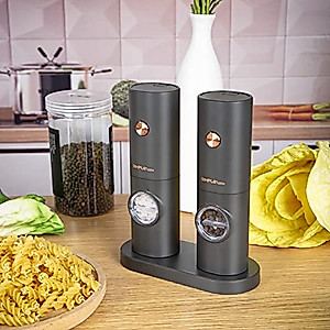 SIMPLETASTE Electric Salt and Pepper Grinder Set, One-Handed, Battery Powered, Adjustable Coarseness, LED Light, Pepper mills with stand, Seasoning Tools for Kitchen, Dining or Gifting