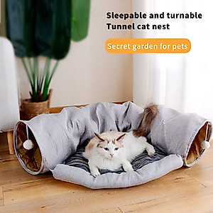 ALI2 Rabbit Tunnel Bed 2-in-1 Bunny Play Tunnel Tubes for Rabbit, Guinea Pig, Ferret, Hedgehog with Removable Mat