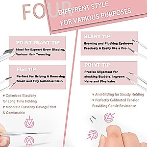 PAFASON Eyebrow Tweezers Set with Premium PU Leather Travel Case-Professional Stainless Steel & High Precision Tweezer Kit for Eyebrow Facial Hair Removal Ingrown Hair Splinter Eyelash for Women & Men