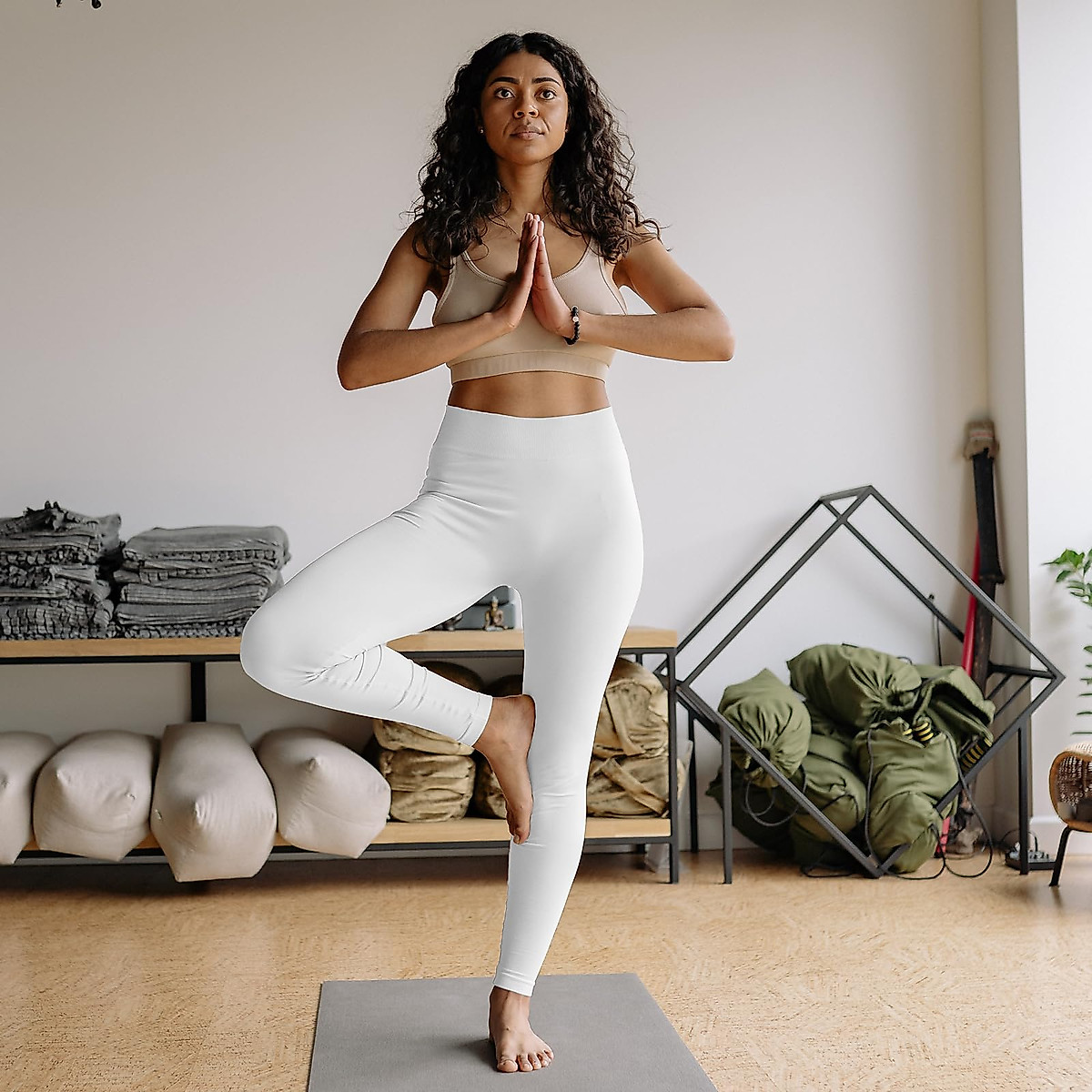 High Waisted Leggings for Women - No See Through Tummy Novelty Workout Yoga Pants with Pockets Reg & Plus A-White