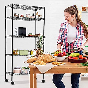 Wire Shelving Unit Storage 5 Tier Metal Shelving Unit NSF Heavy Duty Shelves Height Adjustable Garage Shelving 14" W x 30" L x 60" H with Wheels Large Steel Commercial Shelving Black