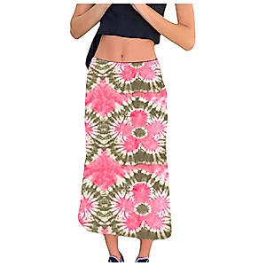 Bravetoshop Women Y2K Vintage Bohemian Print Tie-dye High Waist Midi Skirt 90S Women Streetwear Slim Fit A-Line Skirt (Multicolor-E,XXL)