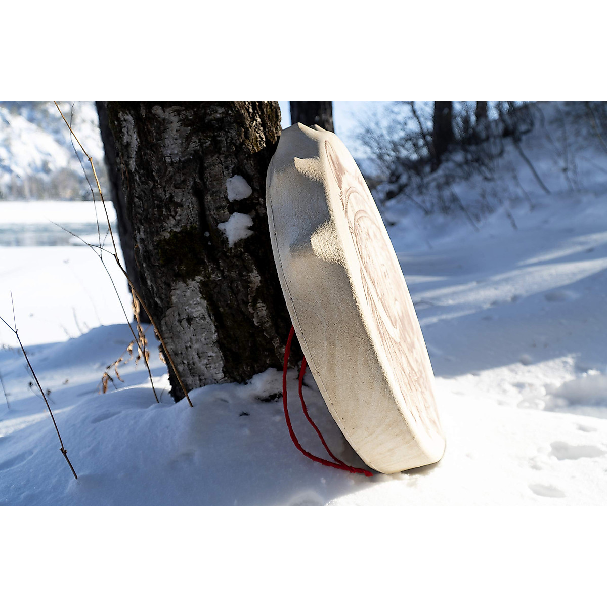 Siberian round shaman drum 19" (50 cm) with drawing of a bear/authentic tambourine/with beater and case included