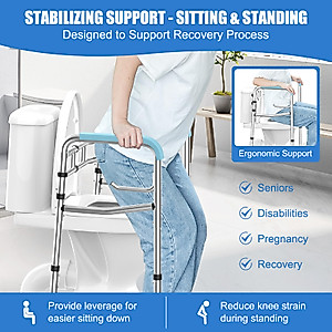 UGarden Upgraded Toilet Safety Rail, 380LB Stainless Steel Toilet Frame with Non-Slip Handles & Paper Holder, Adjustable Detachable Handicap Toilet Rails, Foldable Toilet Support Frame for Elderly