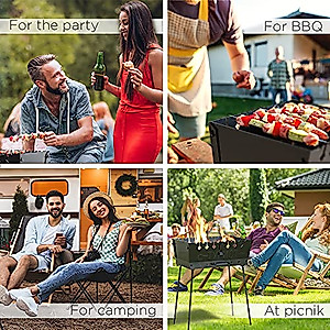 Charcoal Grill for 8 Skewers - Portable Barbecue 16.9"×11.8"×23.6" Kabob Camp Grills - Foldable Metal Mangal - Kebab Shish - BBQ for EDC Picnic Outdoor Cooking Camping Hiking