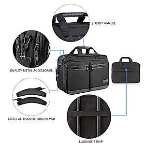 KROSER Laptop Bag Stylish Laptop Briefcase Fits Up to 17.3 Inch Expandable Water-Repellent Shoulder Messenger Bag Computer Bag with RFID Pockets for Business/Travel/School/College/Men/Women-Black