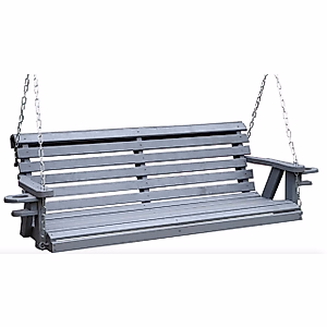 Amish Heavy Duty 800 Lb Roll Back 5ft Porch Swing with Cupholders - Made in USA (Grey)