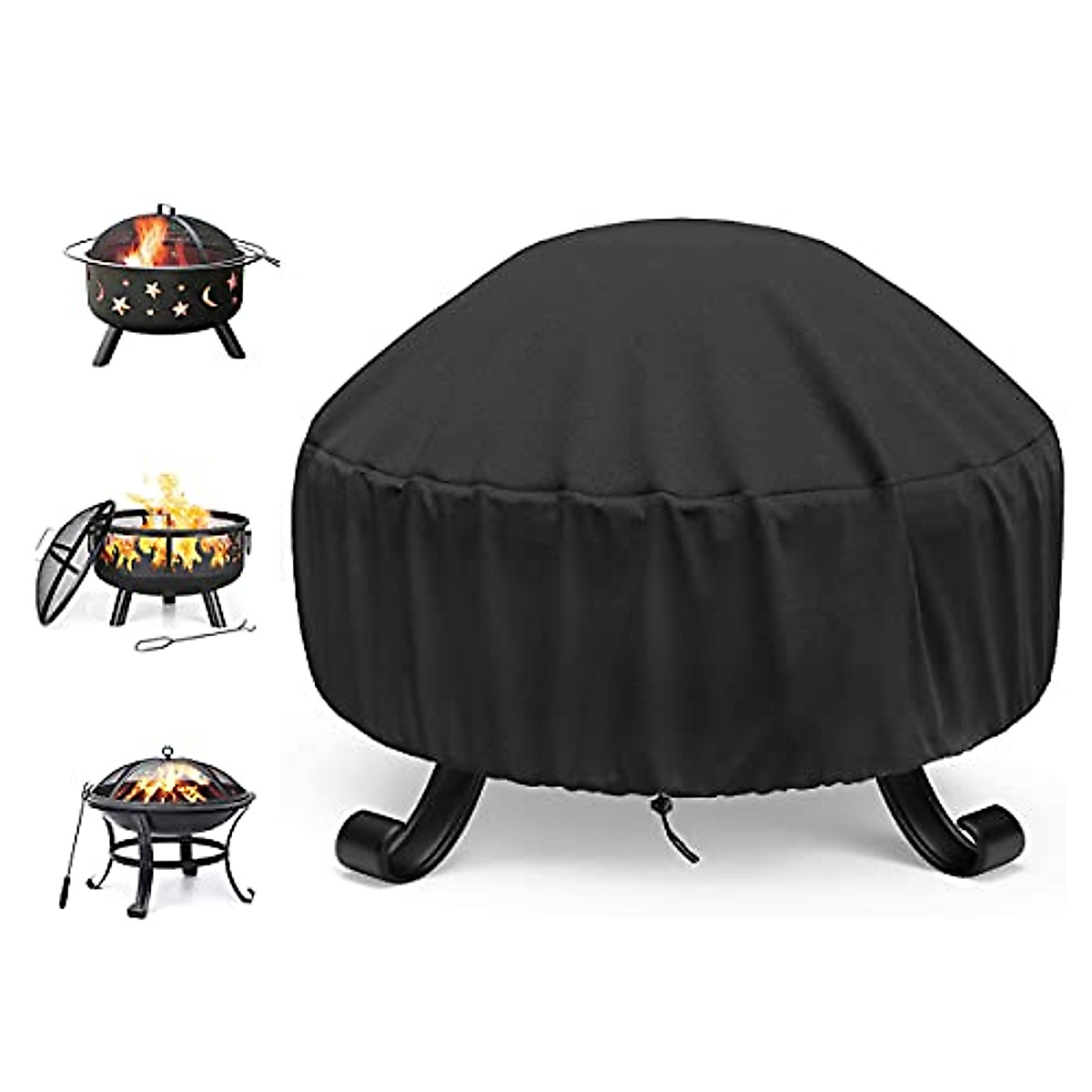 Maybret Fire Pit Cover Round for Fire Pit 22 Inch - 34 Inch,420D Heavy Duty Outdoor Firepit Cover Round,Waterproof, Dustproof and Anti UV, Fit All Seasons,Full Coverage Patio Outdoor Fireplace