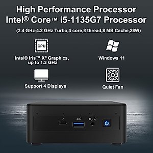 Intel NUC11PAHi5 Mini PC,Mini Computer Win 11,Four-Core i5 1135G7 - Up to 4.2 GHz Turbo,NVMe SSD DDR4 RAM,WiFi 6,BT 5.2 Thunderbolt 3,8K Support,Quadruple Monitor(I5barebone NO AC Cord)