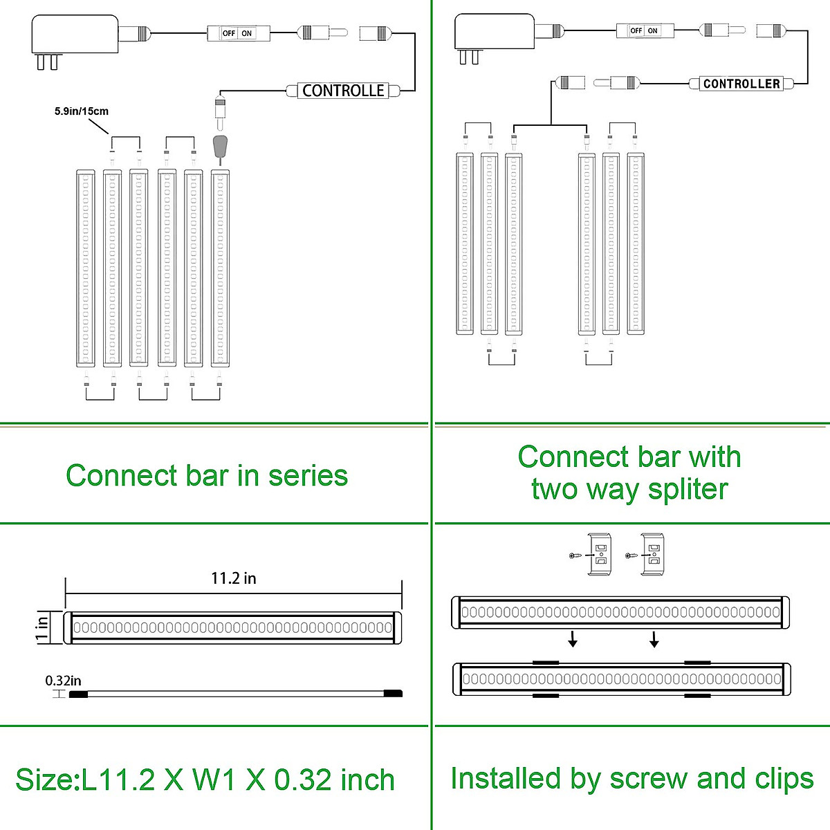 AIBOO LED Under Counter Light Rigid Bar Kit, Plug in Corded 12V LED Under Cabinet Lighting Dimmable with Switch for Counter Shelf Showcase Display Lighting (6 Panels,Daylight White).