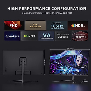 INFIEVO Gaming Monitor 24 Inch FHD 1080P Computer Monitor 165Hz VA 1ms Built-in Speakers, FreeSync, Ultra-Thin PC Monitor, VESA Compatible, Tilt Adjustable, Eye Care Technology, HDMI/DP