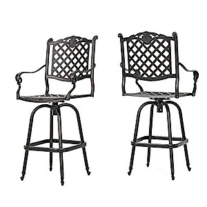 Christopher Knight Home Avon Outdoor Cast Aluminum Bar Stools, 2-Pcs Set, Shiny Copper