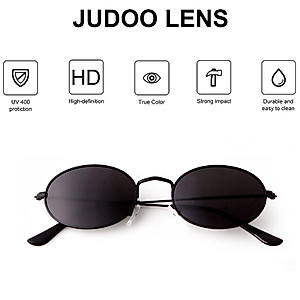 JUDOO Oval Sunglasses for Women Men Vintage 90s Metal Frame Black Glasses