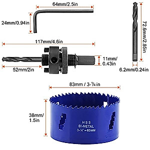 LANIAKEA 3-1/4-Inch Bi-Metal Hole Saw 83MM M42 Annular Hole Cutter HSS Variable Tooth Pitch Holesaw Set with Arbor Blue for Home DIYer