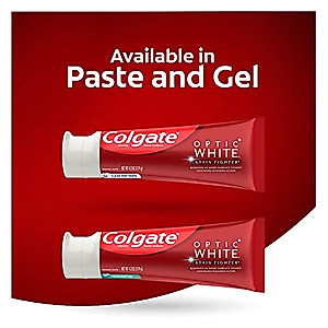 Colgate Optic White Stain Fighter Whitening Toothpaste, Clean Mint Flavor, Safely Removes Surface Stains, Enamel-Safe for Daily Use, Teeth Whitening Toothpaste with Fluoride, 4.2 Oz Tube