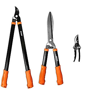 Coarbor 3 Piece Garden Tools Hedge Shear Trimmer Bypass Lopper Pruning Shears Ideal for Tree Branches Pruning Sharp Shrubs and Other Yard Work