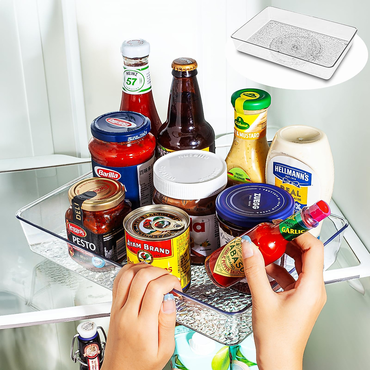 WIFER Lazy Susan Organizer for Refrigerator, Clear Turntable Rectangular Fridge Organizers Storage Rack, Rotating Square Tray for Countertop, Cabinet, Table, Shelf, Pantry, Kitchen - 12.2 inch