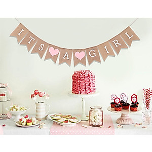 Burlap Banner for Baby Girl Shower - Baby Girl Shower Decorations,Its A Girl Burlap Banner,Best Girls Birthday Party Supplies (Its A Girl Burlap Banner)